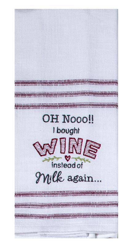 Embroidered Tea Towel - Oh, No Wine – Calico Hutch